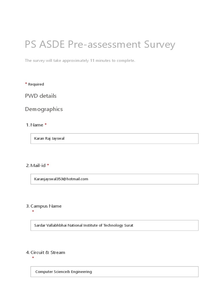 PS ASDE Pre-Assessment Survey | PDF | Privacy | Websites