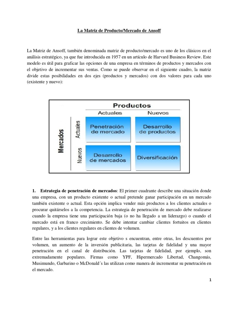 Matriz de Ansoff | Descargar gratis PDF | Diversificación (Finanzas ...