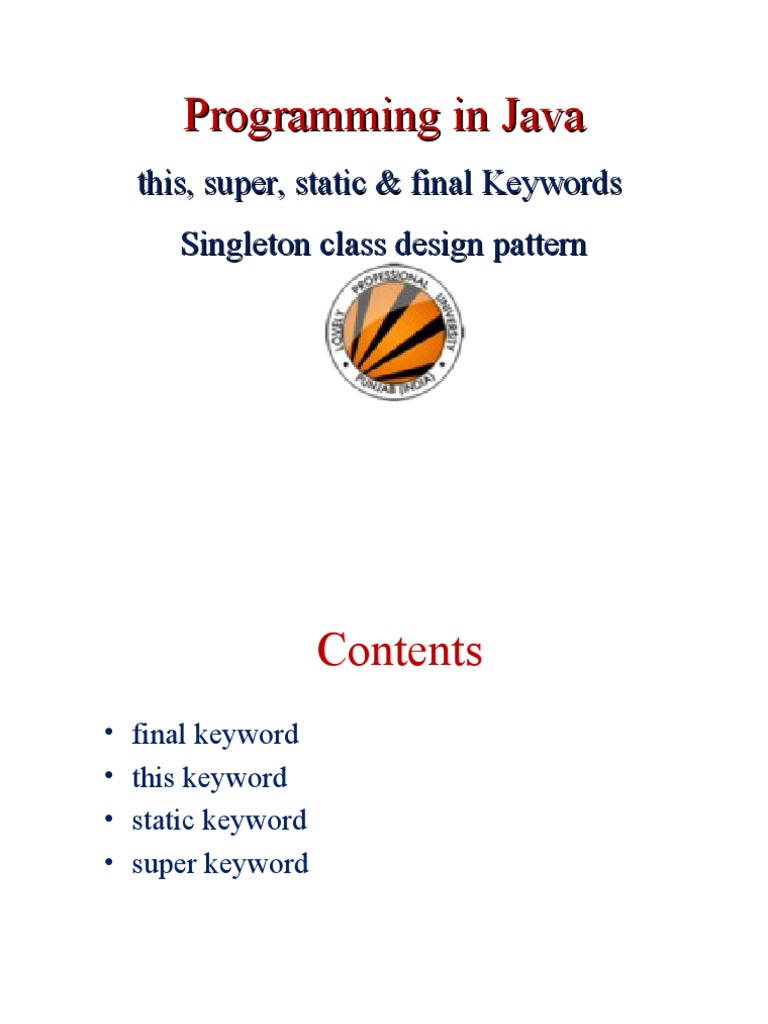 Java Keywords & Patterns Guide | PDF | Programming | Constructor (Object Oriented Programming)