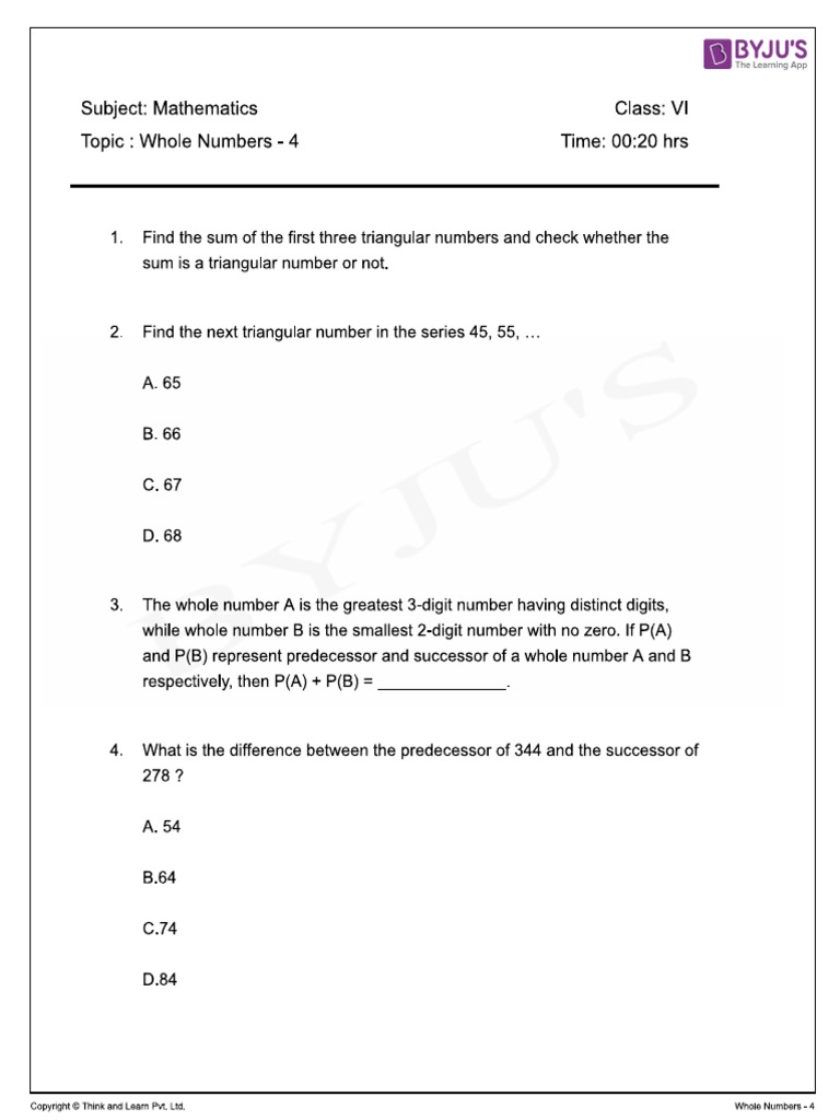 Whole Numbers Practice byju | PDF