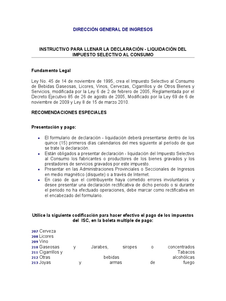 Instructivo Formulario Isc | PDF | Impuestos