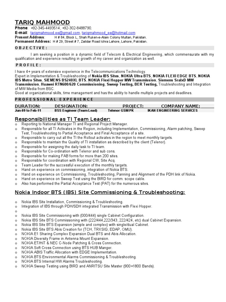 Tariq CV IBS | PDF | Nokia | Rectifier
