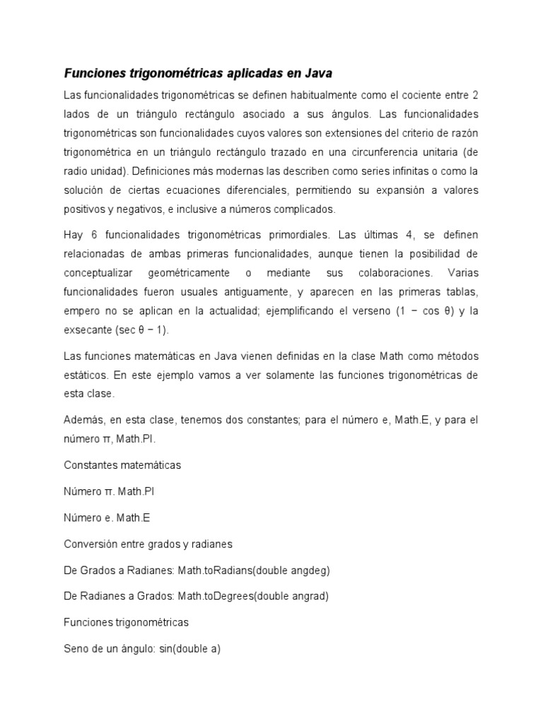 Funciones Trigonométricas Aplicadas en Java | PDF | Funciones trigonométricas | Análisis matemático