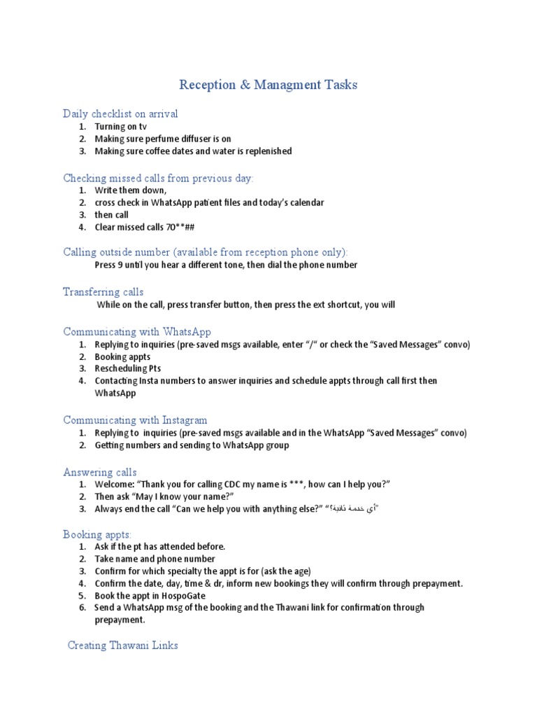 Reception & Managment Tasks | PDF | Receipt | Cheque