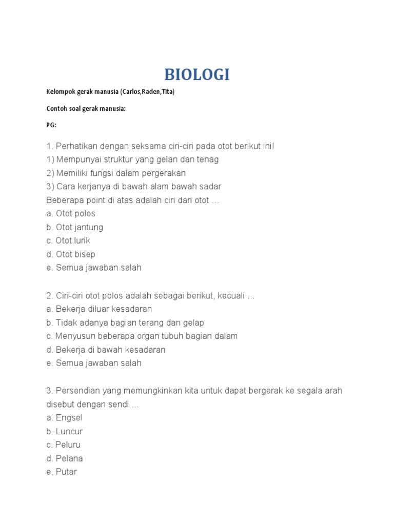 BIOLOGI Contoh Soal | PDF