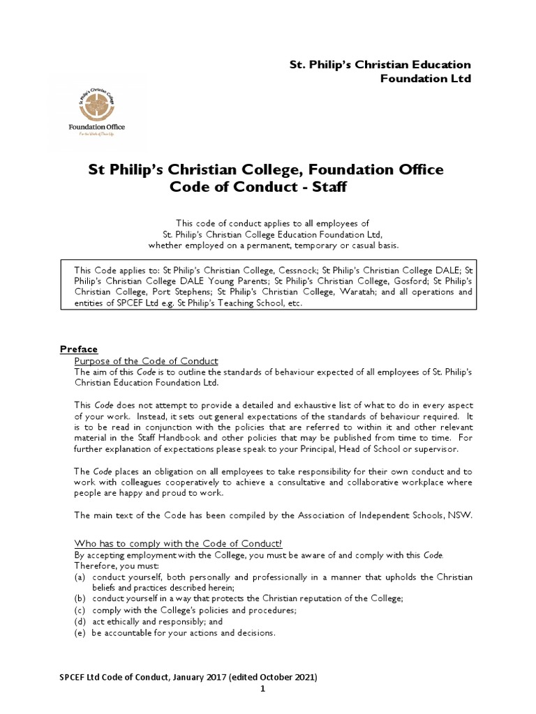 Staff Code of Conduct Foundation October 2021 | PDF | God The Father ...