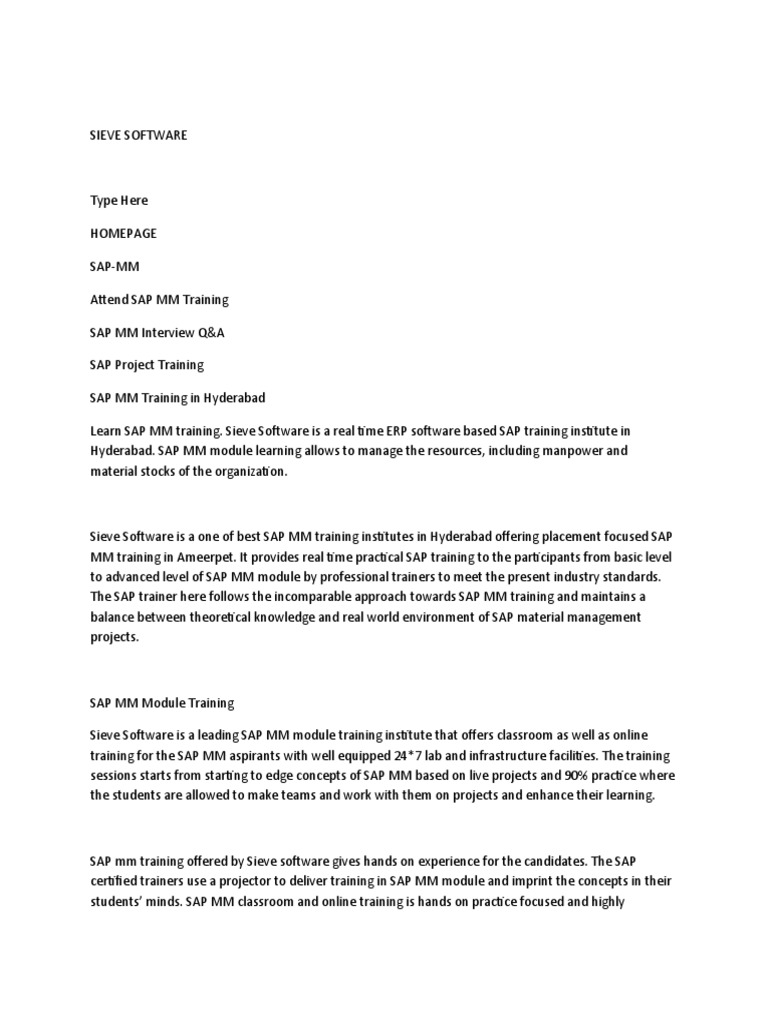 Sieve Software MM Details | PDF | Educational Technology | Inventory