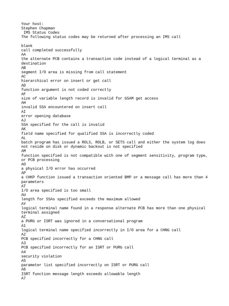 IMS Status Codes | Download Free PDF | Parameter (Computer Programming) | Information Management
