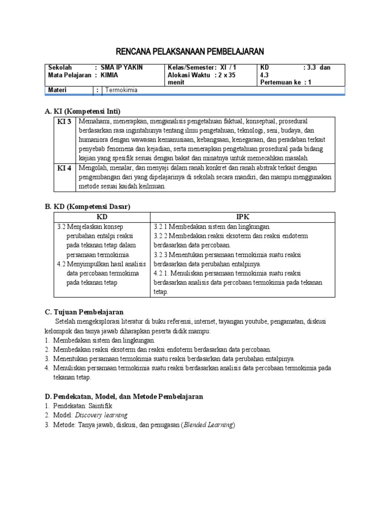 Rencana Pembelajaran Termokimia XI | PDF | Karier & Perkembangan | Teknologi & Rekayasa