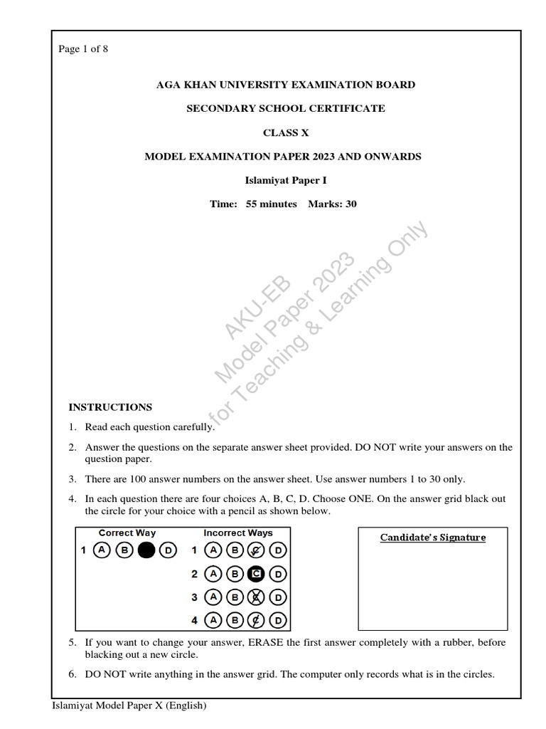 Islamiyat Model Paper X (Paper I) (English) | Download Free PDF ...