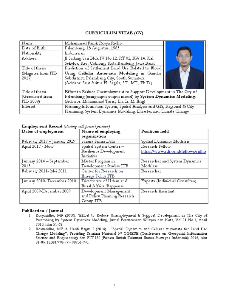 CV - M. Faruk Rosyaridho | PDF | Geographic Information System | Spatial Analysis