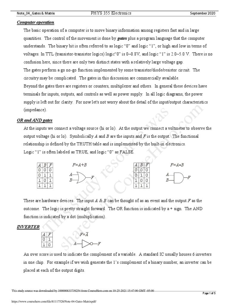 Note 04 Gates Matrix PDF | PDF | Logic Gate | Electronic Circuits