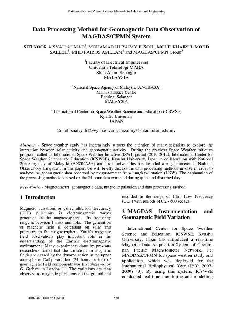Data Processing Method For Geomagnetic Data | PDF | Space Weather | Magnetometer