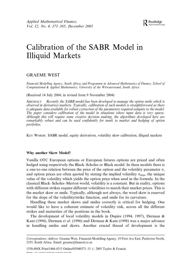 Calibration of The SABR Model in Illiquid Markets | PDF