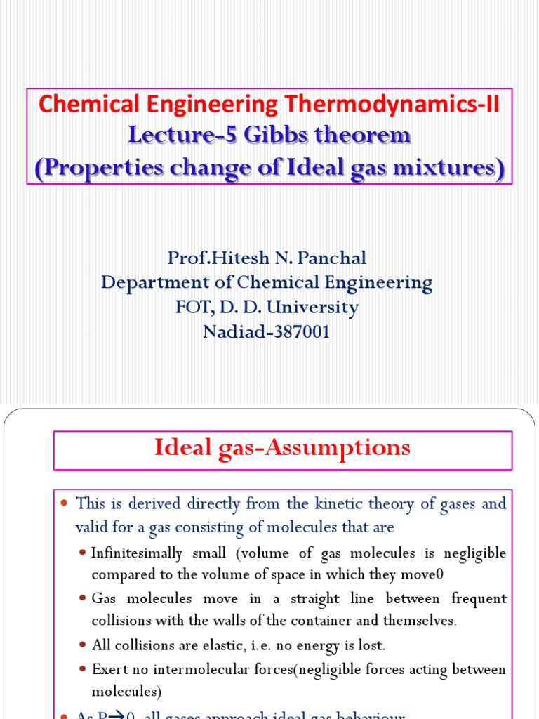 Lecture-5 Gibbs Theorem-Ideal Gas Mixtures | PDF | Gases | Temperature
