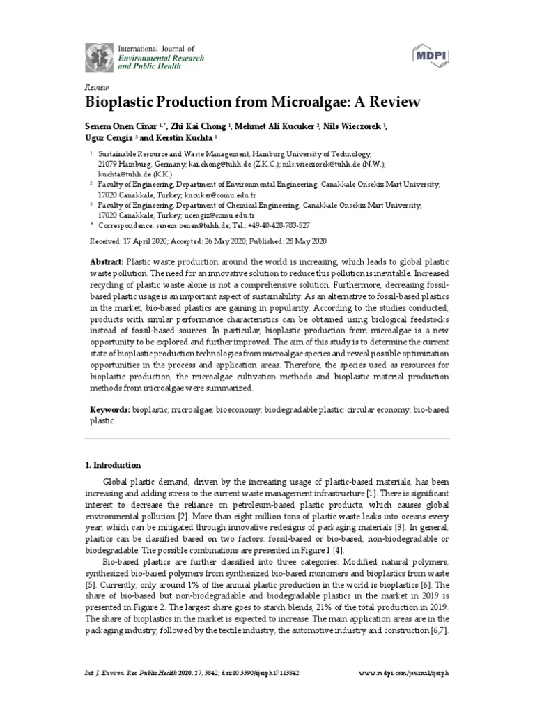 Bioplastic Production From Microalgae A Review | PDF | Polyethylene ...
