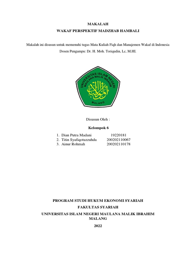 Makalah Kel.6 - Wakaf Perspektif Madzhab Hambali | PDF