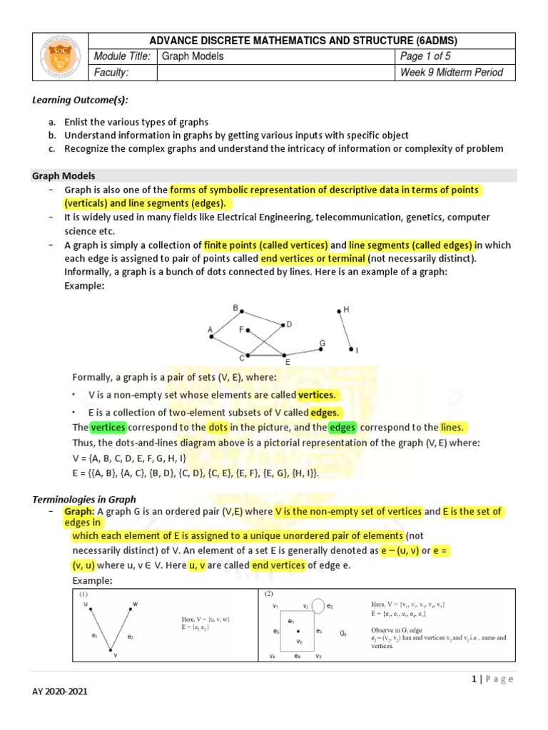 2.0 Rev Week 9 Graph Models | PDF | Vertex (Graph Theory) | Mathematical Relations