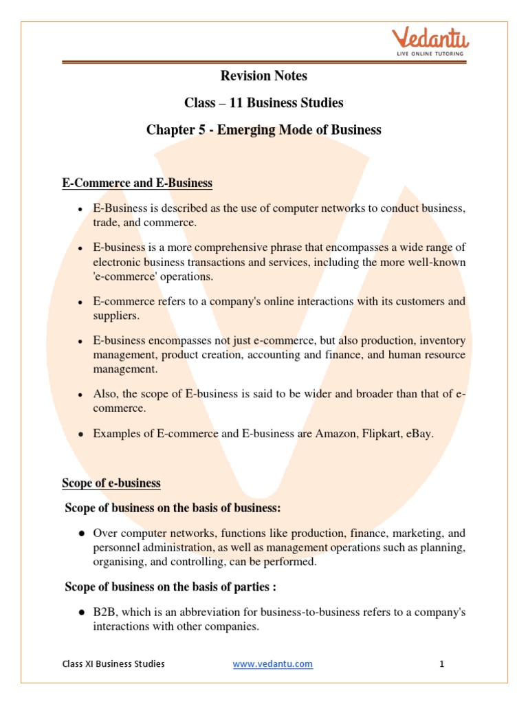 Class 11 Business Studies Chapter 5 - Revision Notes | PDF | Electronic ...