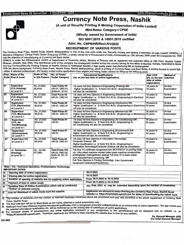 CNP Nashik Recruitment 2022 | PDF