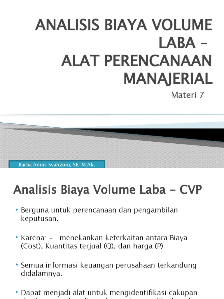 Akmen - 7 - PPT - Analisis Biaya Volume Laba | PDF