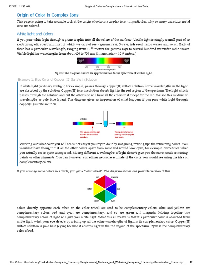 Origin of Color in Complex Ions - Chemistry LibreTexts | PDF ...