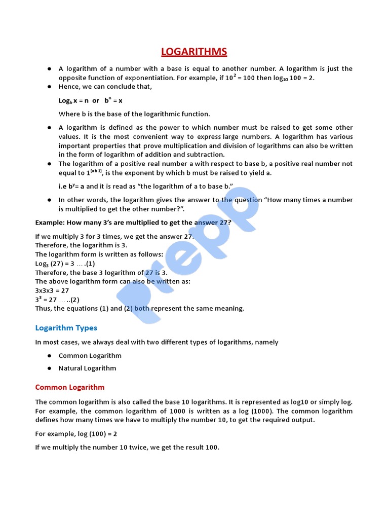 Logarithms: Log X N or B X | PDF | Logarithm | Exponentiation