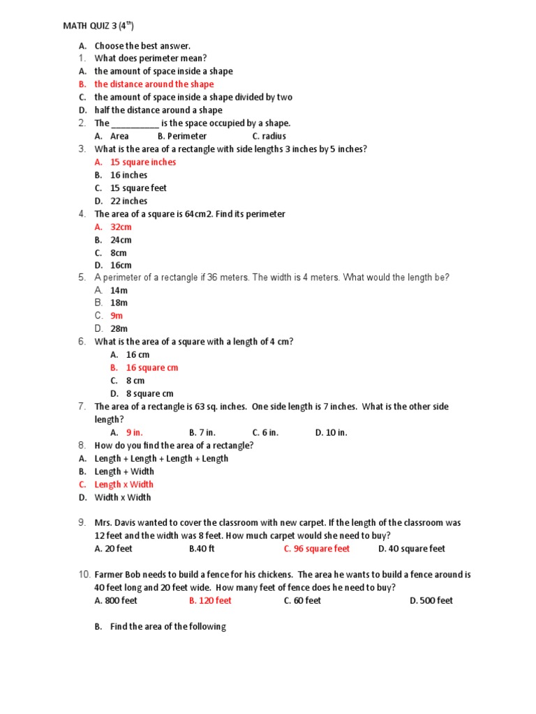 Math Quiz 3 | PDF