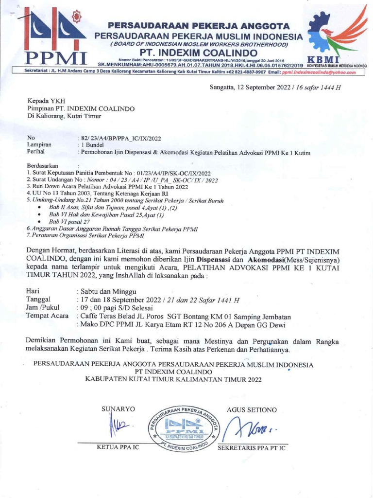 Izin Dispensasi Dan Akomodasi - Kegiatan Ppmi | PDF