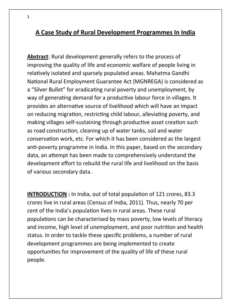 A Case Study of Rural Development Programmes in India #1 | PDF ...