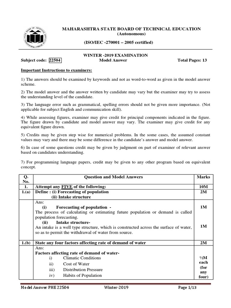 Model Answer Paper for PHE 22504 | PDF | Sewage Treatment | Trench