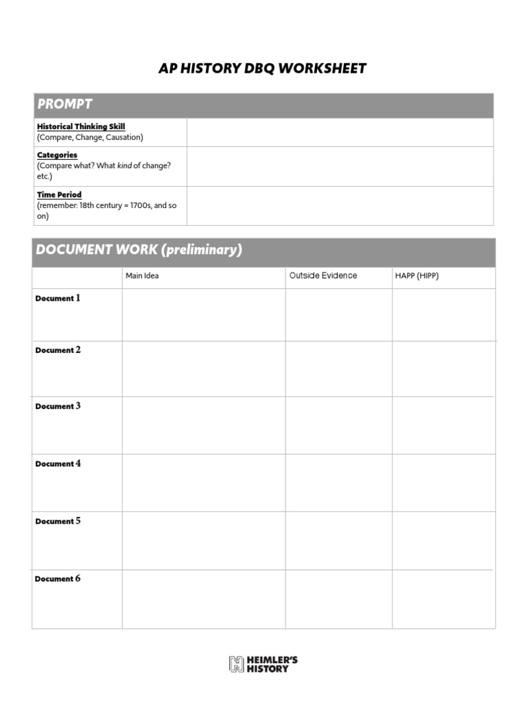 AP DBQ Worksheet - Heimler | PDF