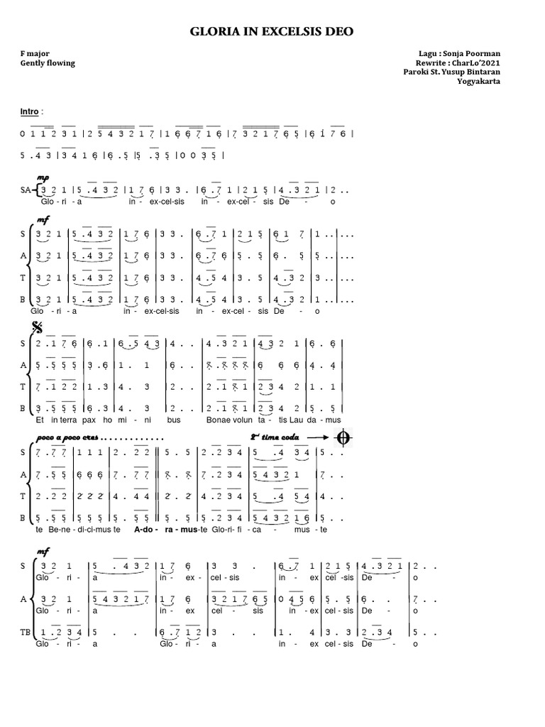 Gloria in Excelsis Deo - Sonja Poorman | PDF