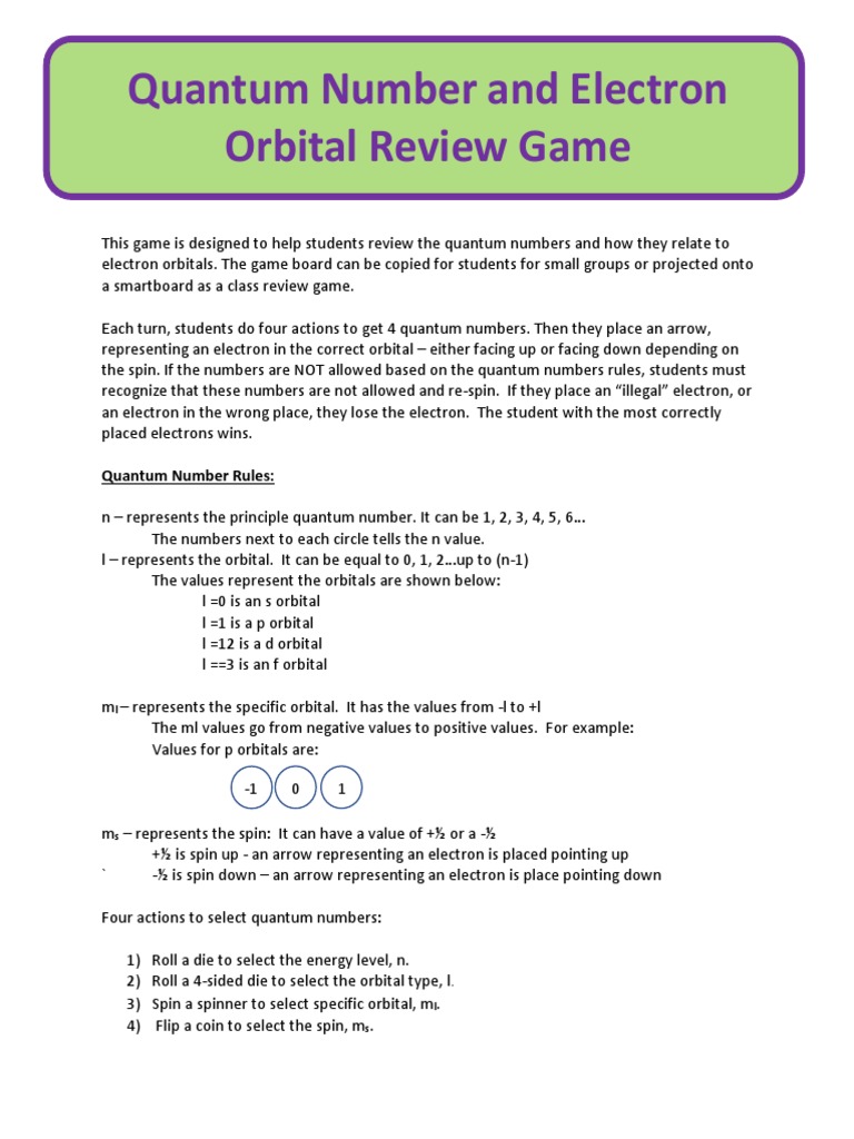 Quantum Number and Electron Orbital Review Game | PDF | Atomic Orbital ...