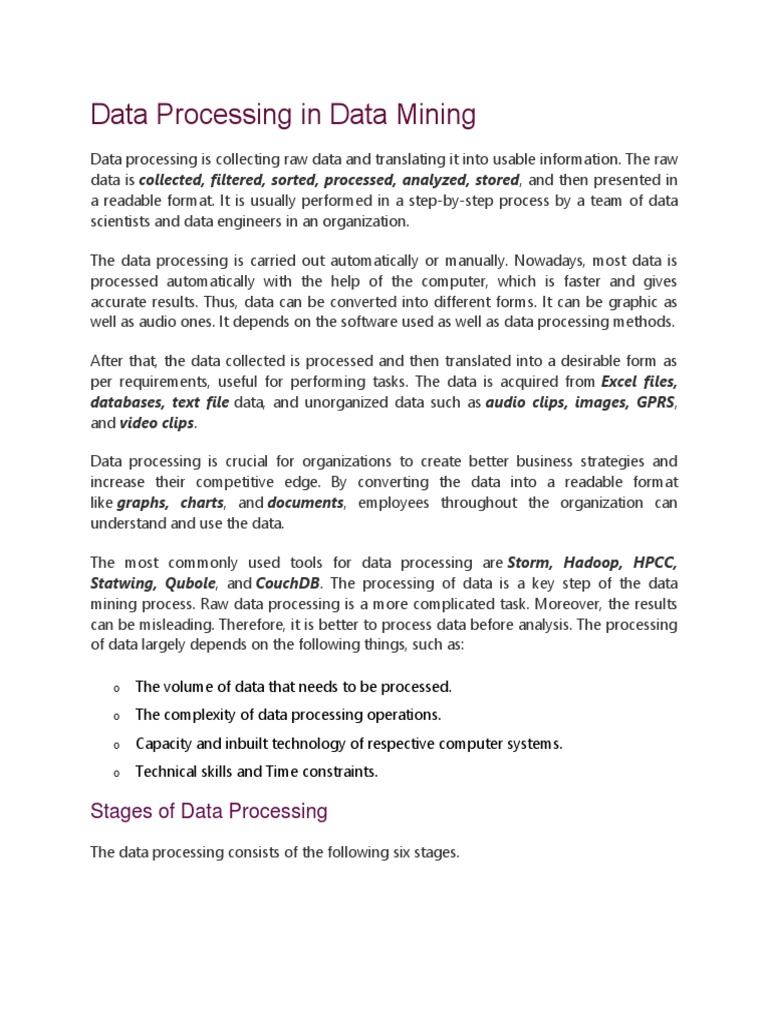 Data Processing in Data Mining | PDF | Data | Central Processing Unit