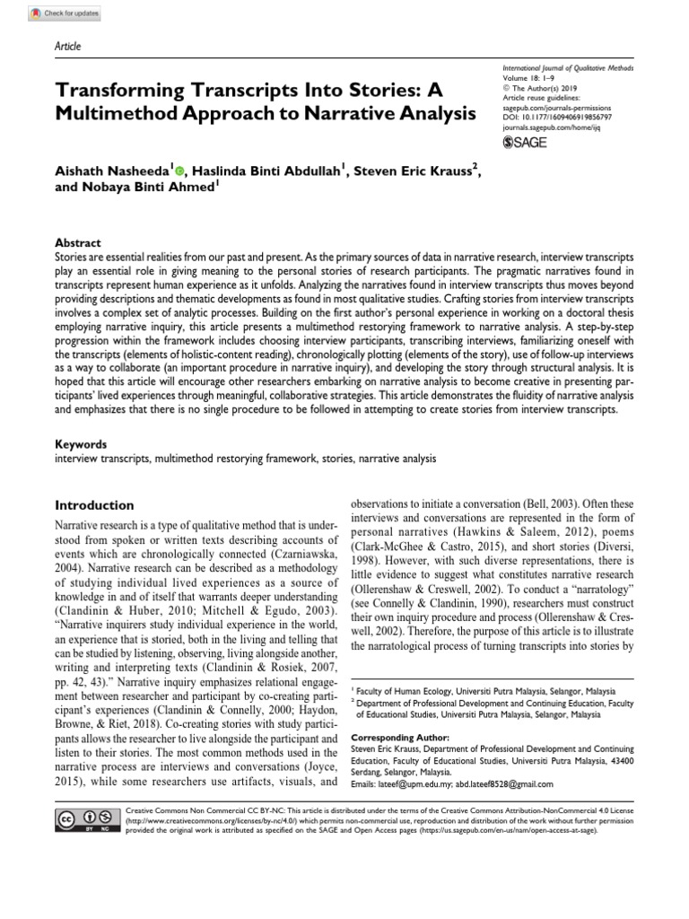 Transforming Transcripts Into Stories A Multimethod Approach T | PDF | Narrative | Qualitative ...