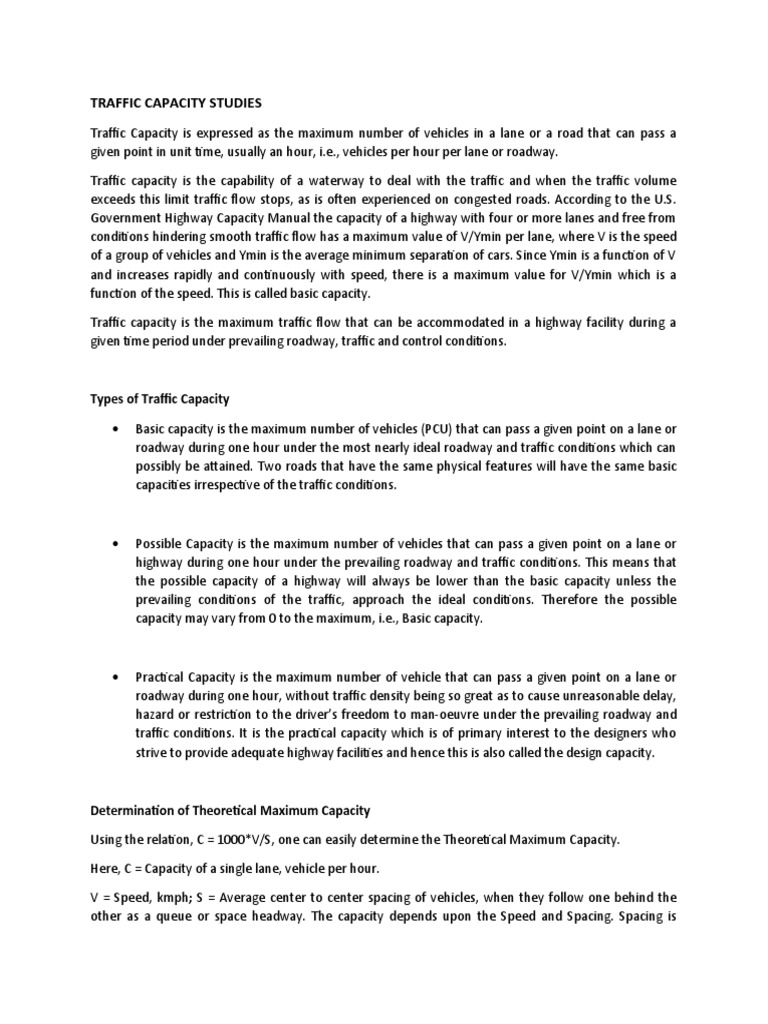 Traffic Capacity Analysis and Definitions | PDF | Traffic | Lane
