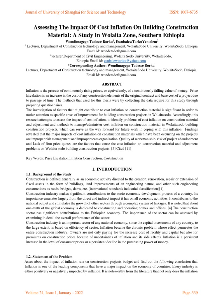 Assessing The Impact of Cost Inflation On Building Construction Material A Study in Wolaita Zone ...