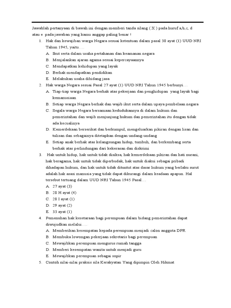 LATIHAN SOAL PPKN Kls XII | PDF