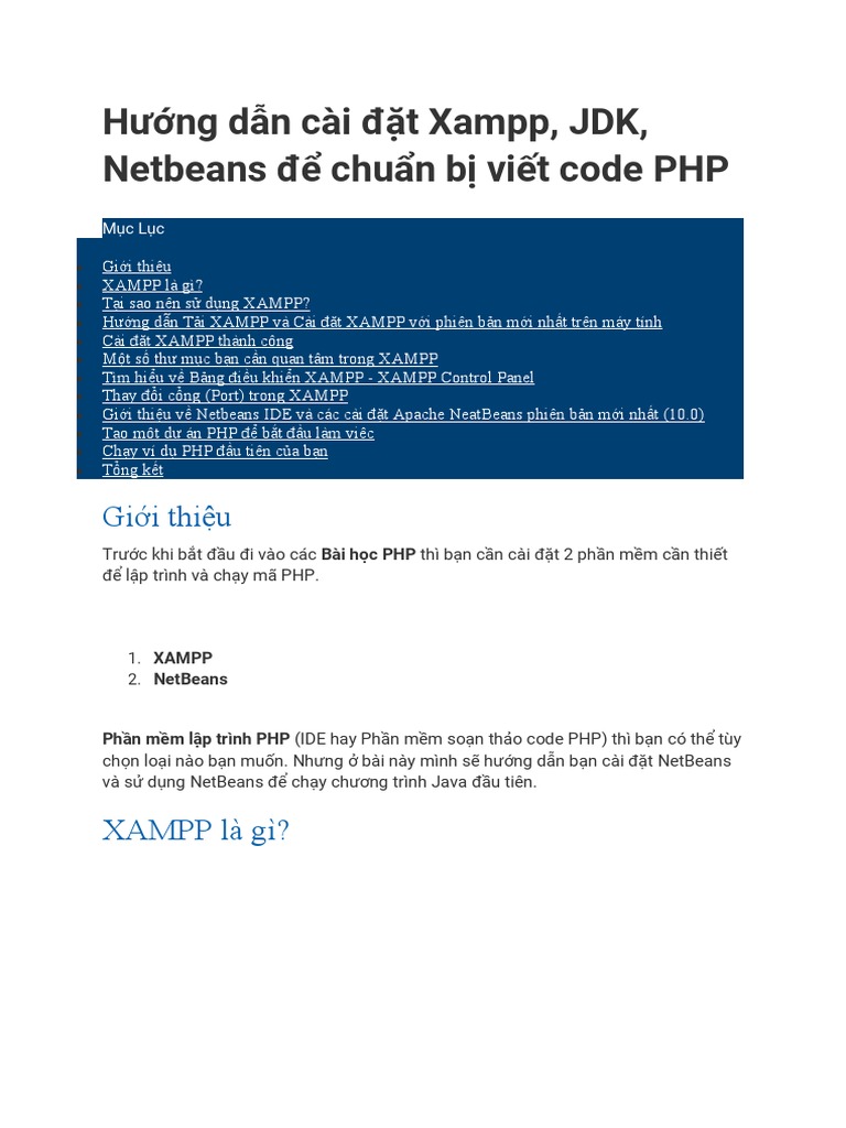 Hướng dẫn cài đặt Xampp, jdk, netbean tieng viet | PDF