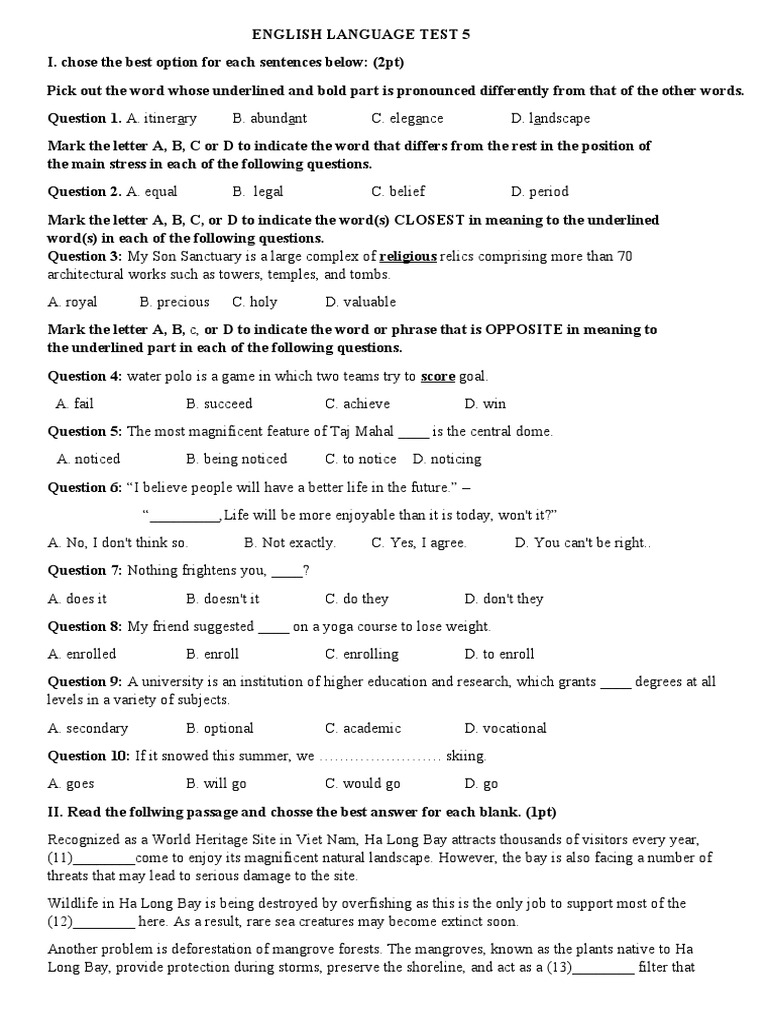 English Language Test 5 | PDF | Sports & Recreation | Language Arts ...
