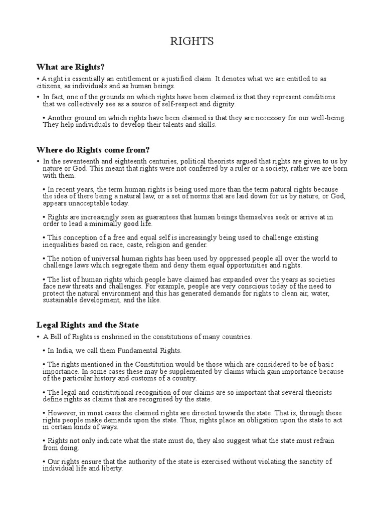 Rights Pol-Sci Class 11 | PDF | Rights | Democracy