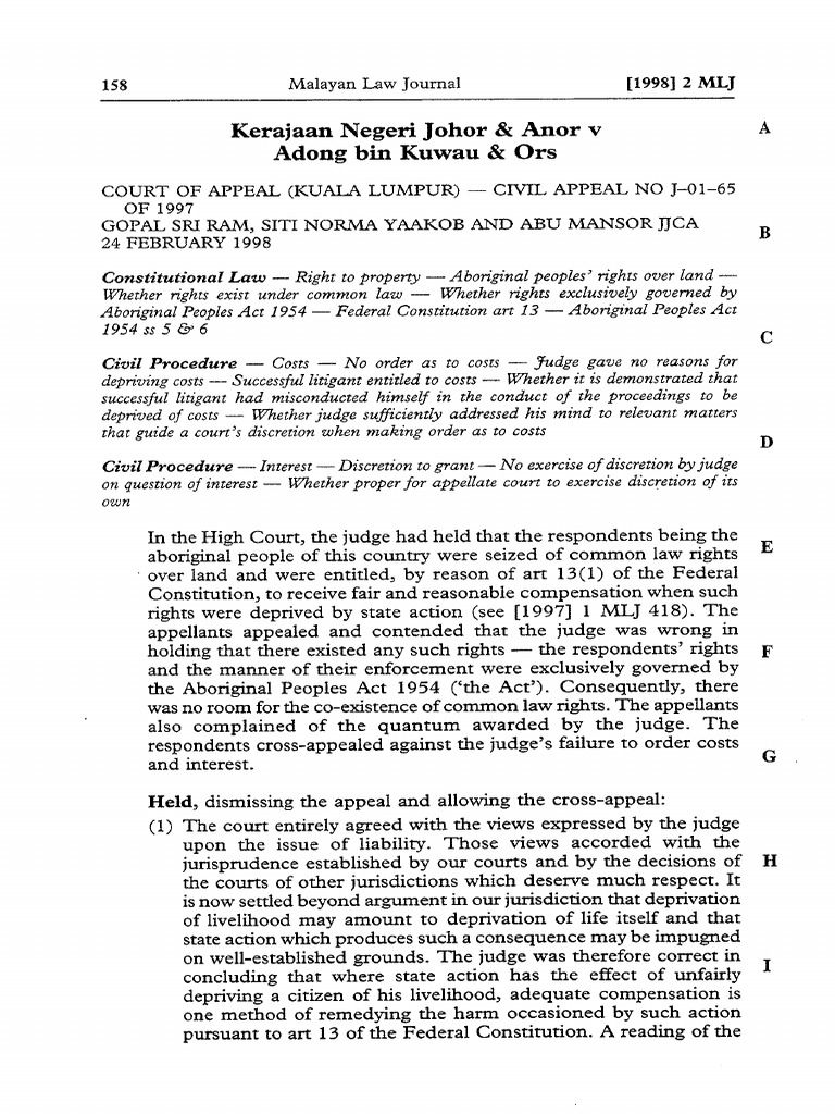KERAJAAN NEGERI JOHOR & ANOR V ADONG BIN KUWAU & ORS | PDF