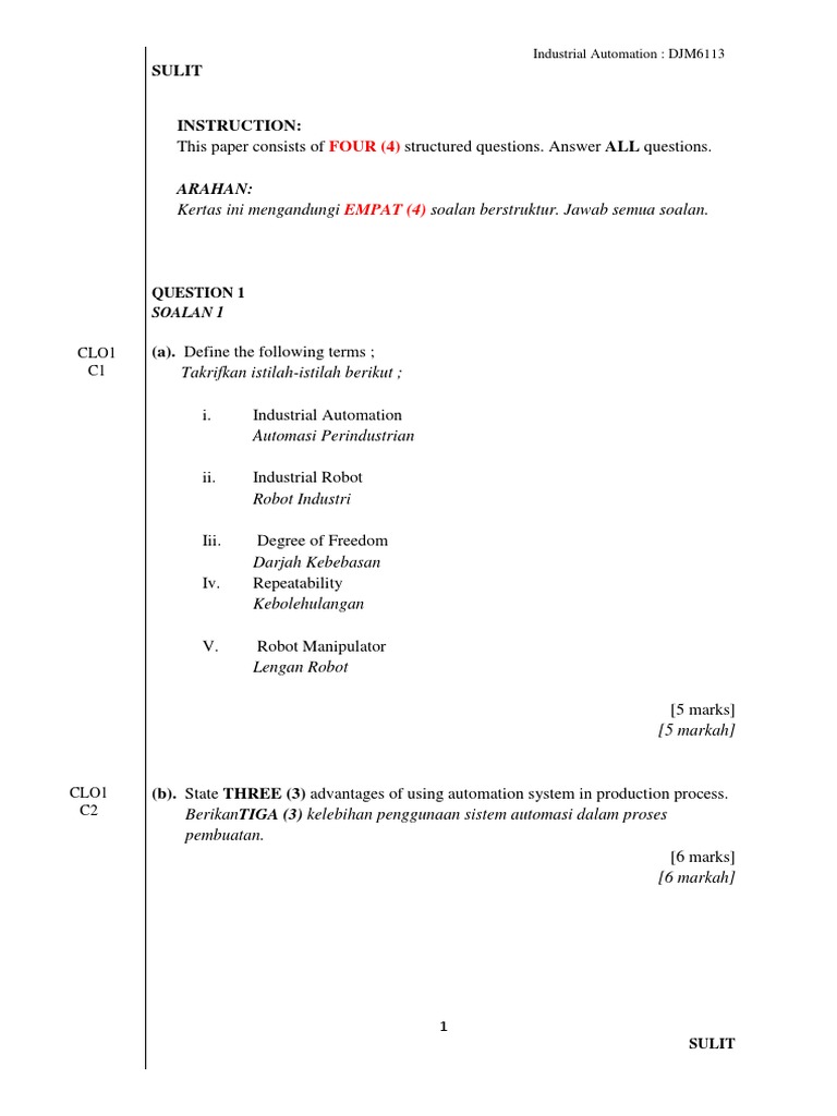 Question of Industrial Automation 2 | PDF