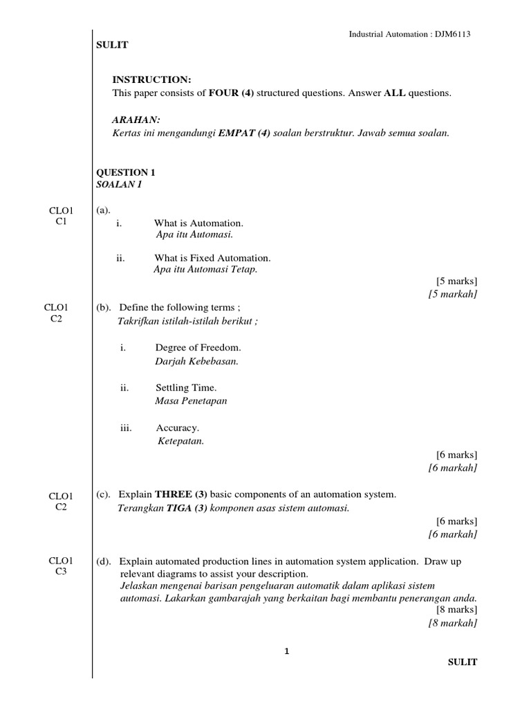 Question of Industrial Automation 1 | PDF | Servomechanism | Tools