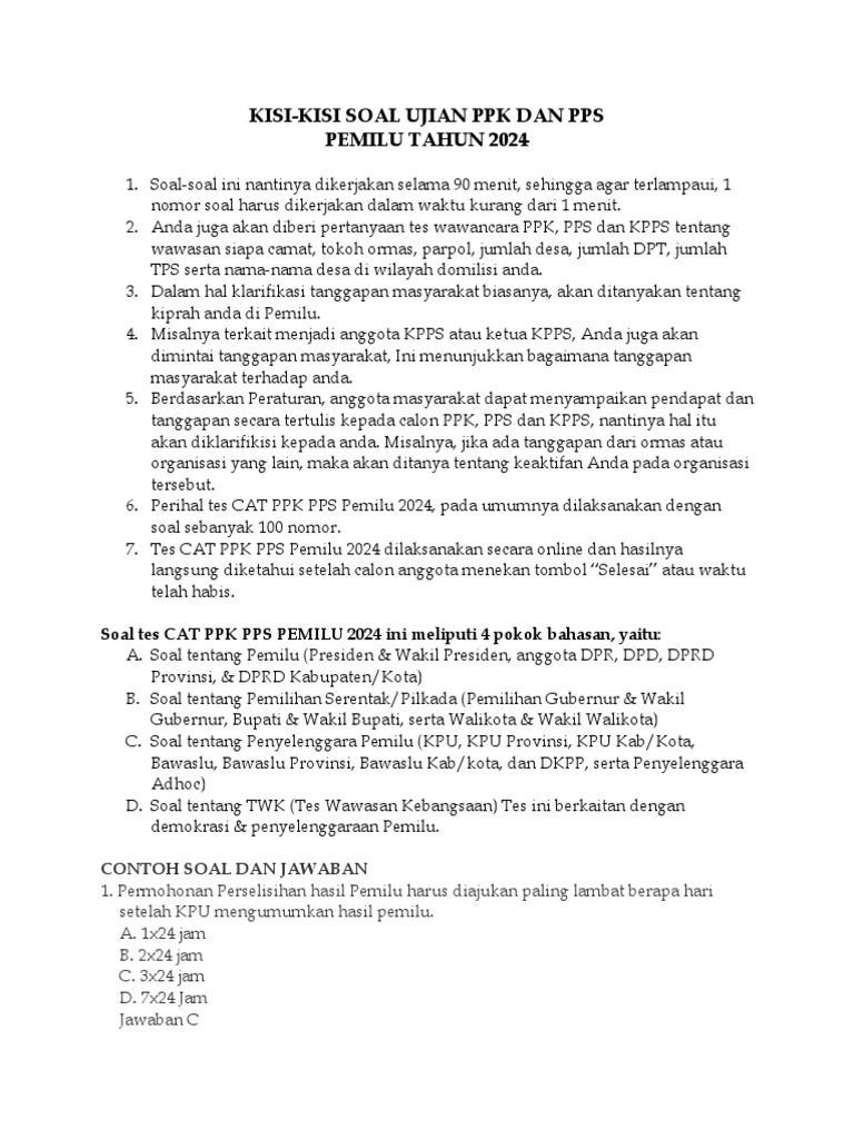 Kisi-Kisi Ujian PPK dan PPS Pemilu 2024 | PDF | Politik