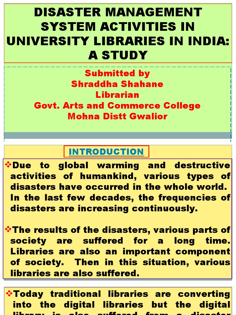 Disaster Management in Indian University Libraries | PDF | Libraries ...