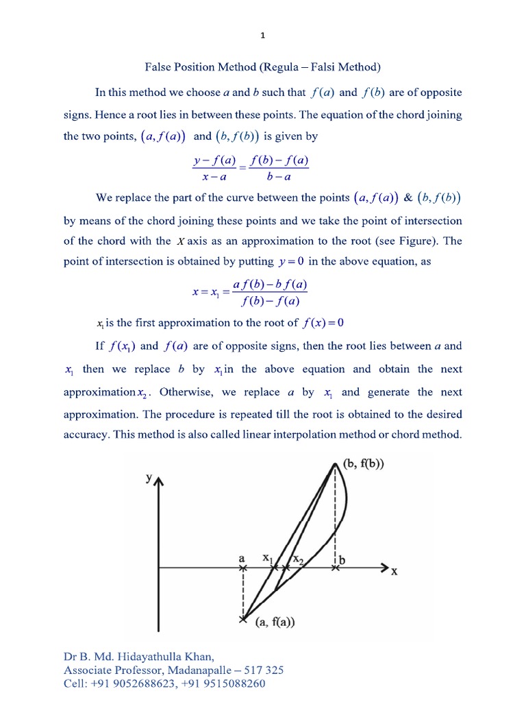 FALSE POSITION METHOD UNIT I | PDF