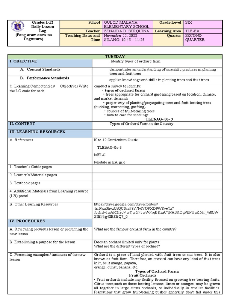 Tle Ea DLP Q2 Week3 Day2 | PDF | Trees | Orchard