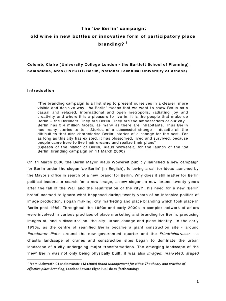 The Be Berlin Campaign Old Wine in New B | PDF